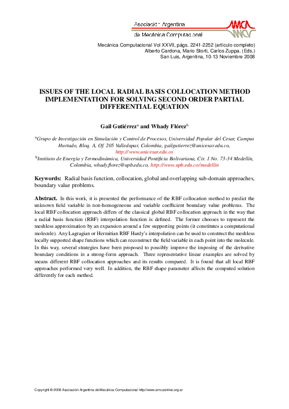 (PDF) Issues of the Local Radial Basis Collocation Method Implementation for Solving Second ...