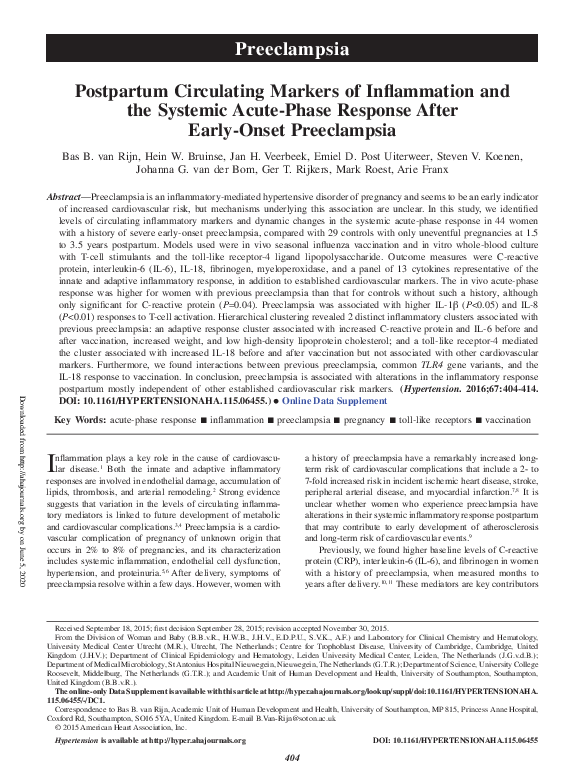 (PDF) Postpartum Circulating Markers of Inflammation and the Systemic Acute-Phase Response After ...