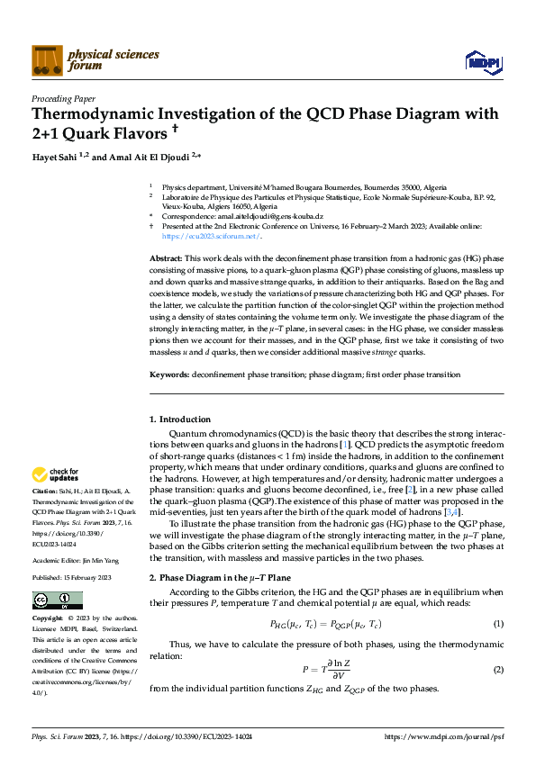 (PDF) Thermodynamic Investigation of the QCD Phase Diagram with 2+1 Quark Flavors | hayet sahi ...
