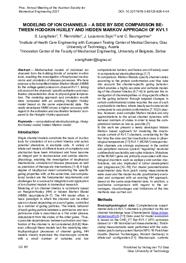 (PDF) Modeling of ion channels - A side by side comparison between Hodgkin Huxley and hidden ...