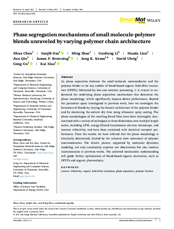 (PDF) Phase segregation mechanisms of small molecule‐polymer blends ...