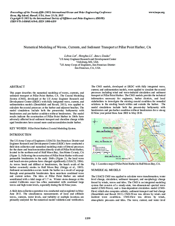 Pdf Numerical Modeling Of Waves Currents And Sediment Transport At Pillar Point Harbor Ca