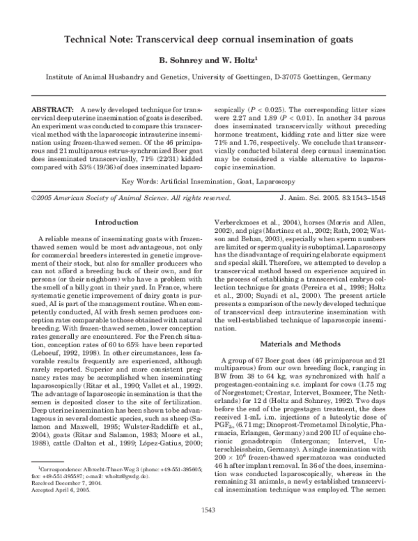 (PDF) Technical Note: Transcervical deep cornual insemination of goats | Wolfgang Holtz ...