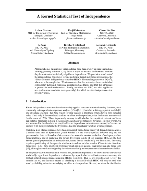 (PDF) A Kernel Statistical Test of Independence | Alex Smola - Academia.edu