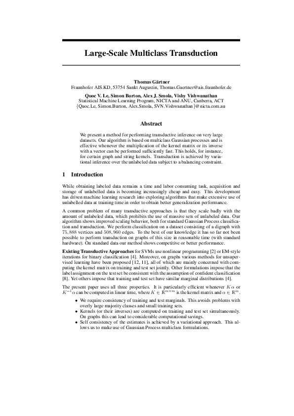 (PDF) Large-scale multiclass transduction
