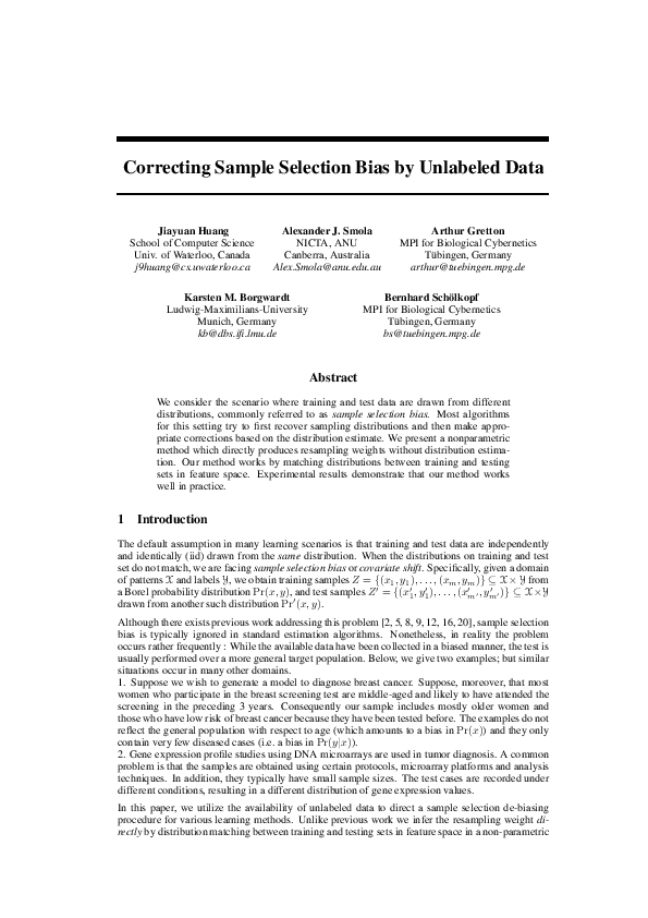 (PDF) Correcting Sample Selection Bias by Unlabeled Data