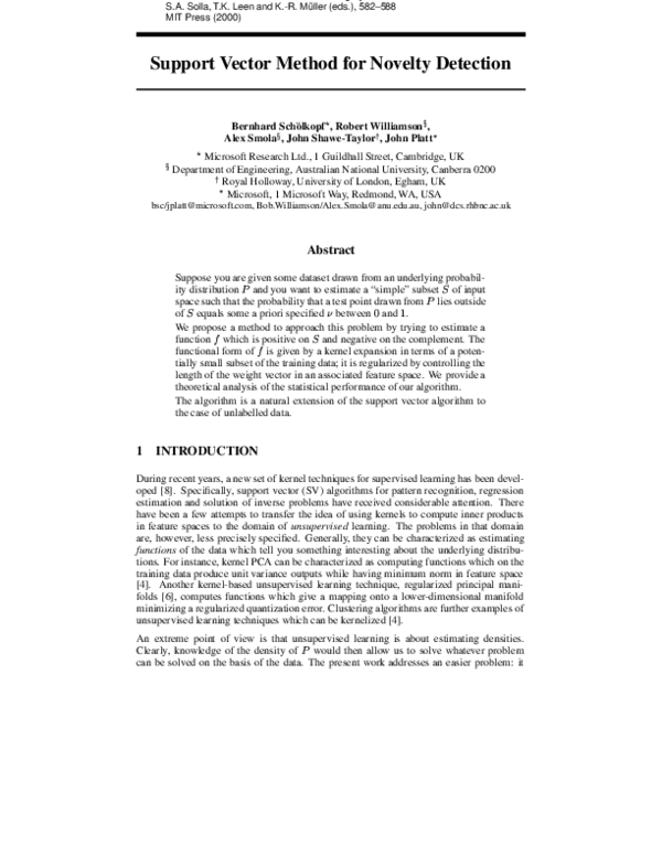 (PDF) Support vector method for novelty detection