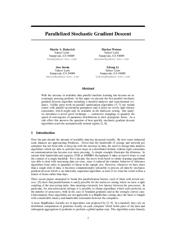 (PDF) Parallelized stochastic gradient descent