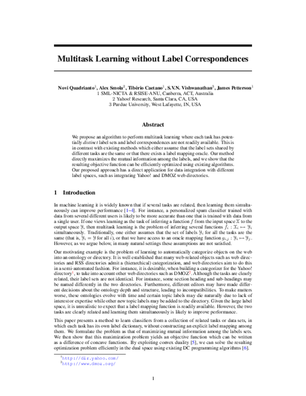 (PDF) Multitask learning without label correspondences