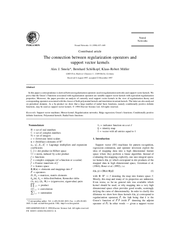(PDF) The connection between regularization operators and support vector kernels