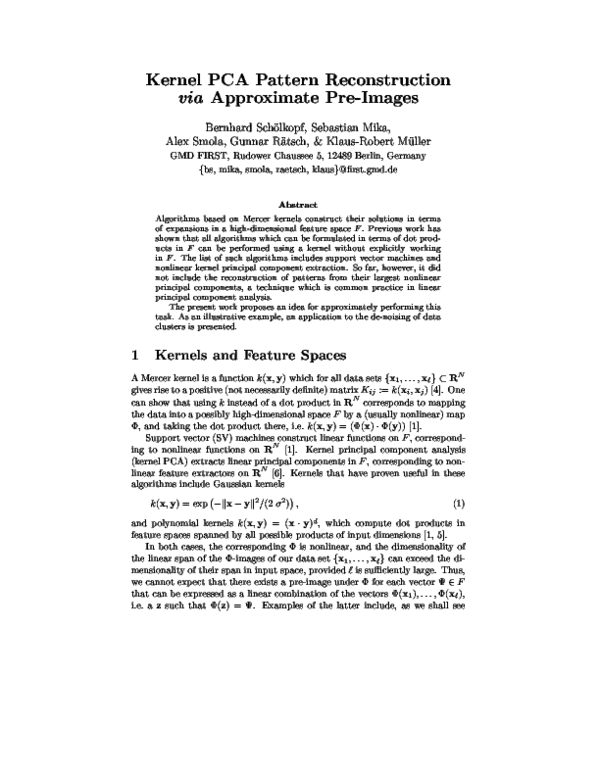 (PDF) Kernel PCA Pattern Reconstruction via Approximate Pre-Images