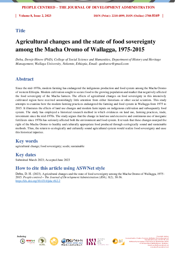 (PDF) Agricultural changes and the state of food sovereignty among the ...