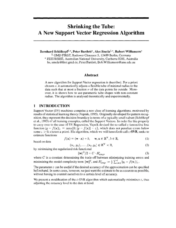(PDF) Shrinking the tube: a new support vector regression algorithm