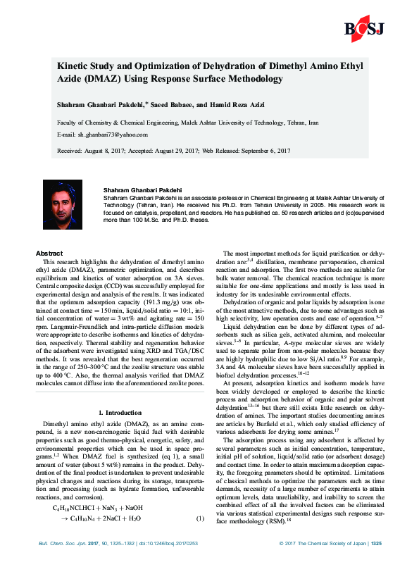 (PDF) Kinetic Study and Optimization of Dehydration of Dimethyl Amino ...