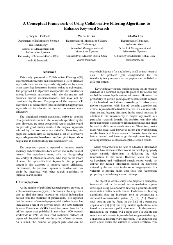 (PDF) Conceptual Framework of Using Collaborative Filtering Algorithms ...