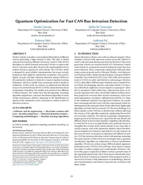 (PDF) Quantum optimization for fast CAN bus intrusion detection