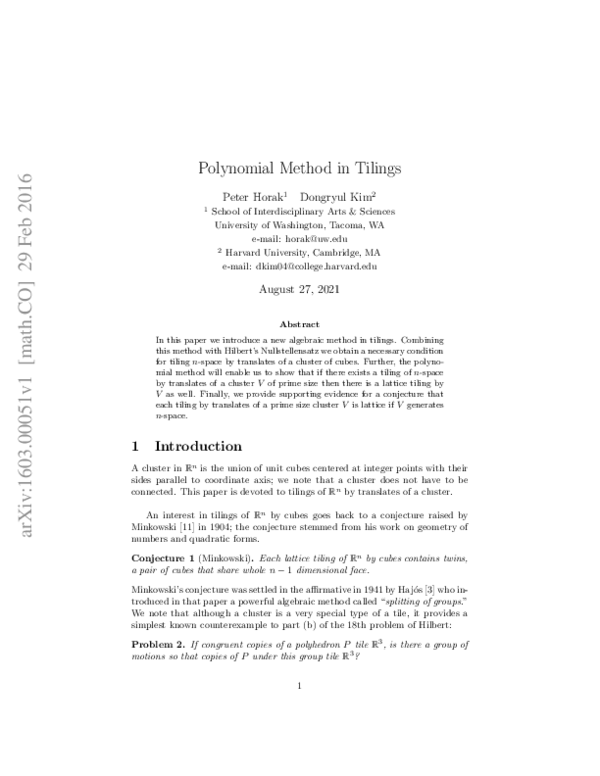 (PDF) Polynomial Method in Tilings