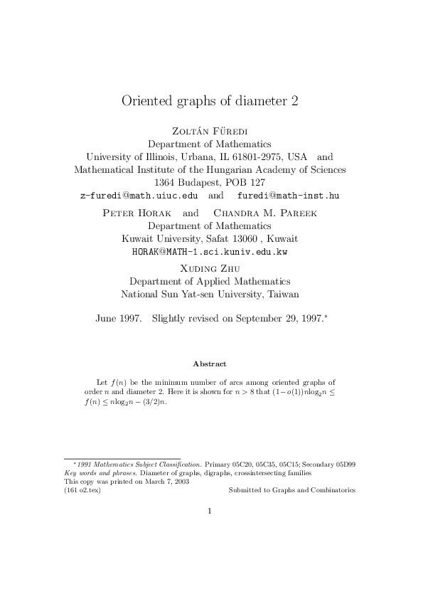(PDF) Minimal Oriented Graphs of Diameter 2
