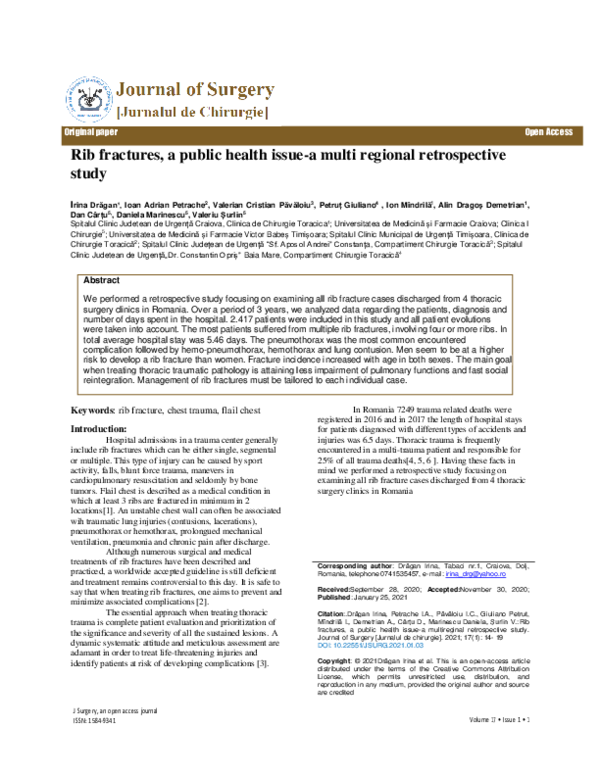 (PDF) Rib fractures, a public health issue-a multi regional ...