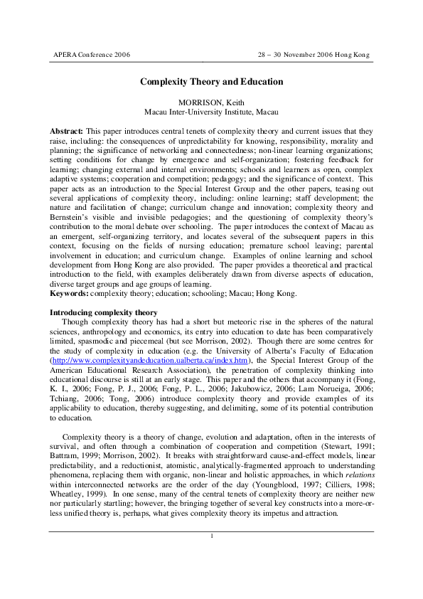 (PDF) Complexity theory and education