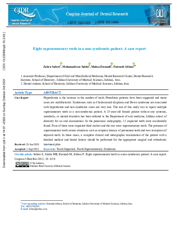 (PDF) Eight supernumerary teeth in a non-syndromic patient: A case report