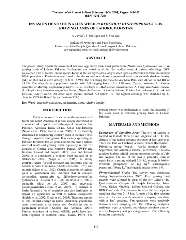 (PDF) Invasion of Noxious Alien Weed Parthenium Hysterophorus L. In ...