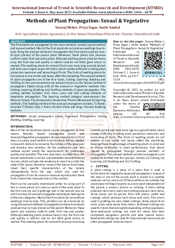 (PDF) Methods of Plant Propagation: Sexual and Vegetative