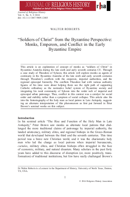(PDF) “Soldiers of Christ” from the Byzantine Perspective: Monks, Emperors, and Conflict in the ...