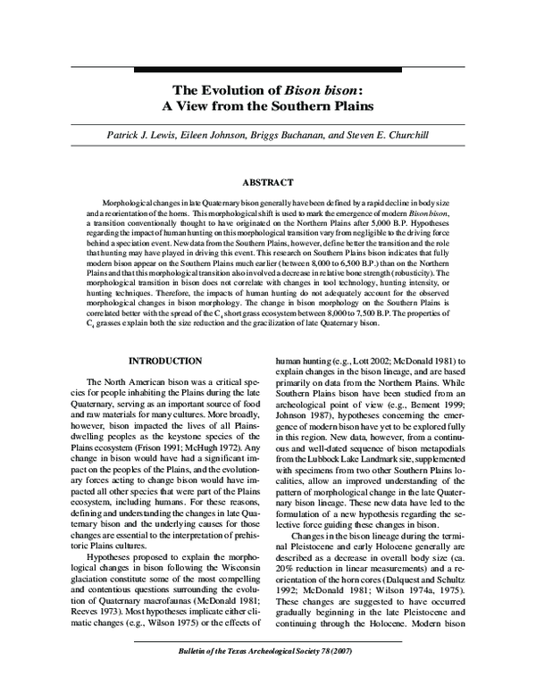 (PDF) The evolution of Bison bison: a view from the Southern Plains