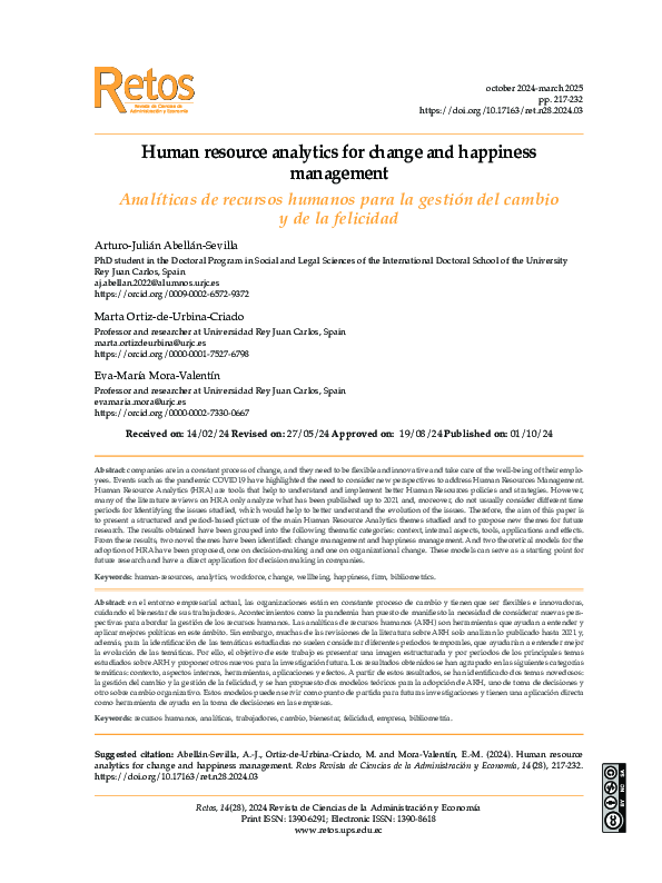 (PDF) Human resource analytics for change and happiness management