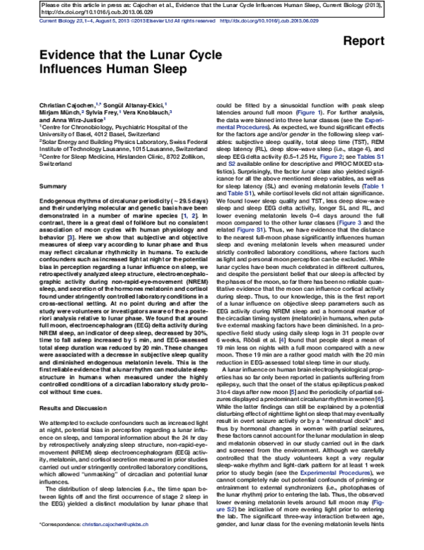 (PDF) Report Evidence that the Lunar Cycle Influences Human Sleep