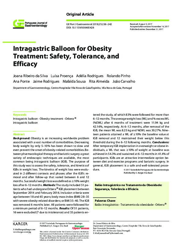 (PDF) Intragastric Balloon for Obesity Treatment: Safety, Tolerance ...