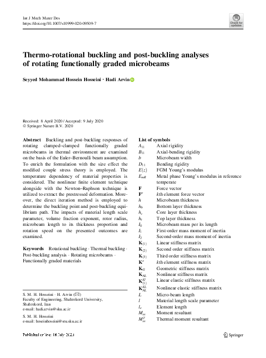 (PDF) Thermo-rotational buckling and post-buckling analyses of rotating functionally graded ...