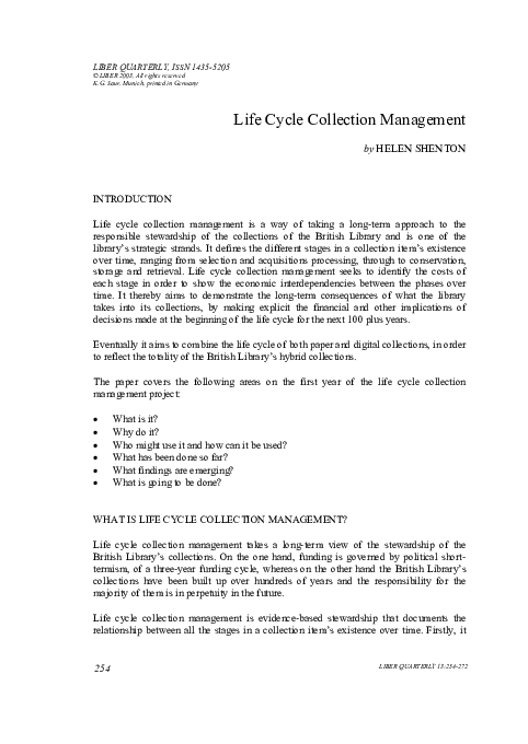 (PDF) Life Cycle Collection Management