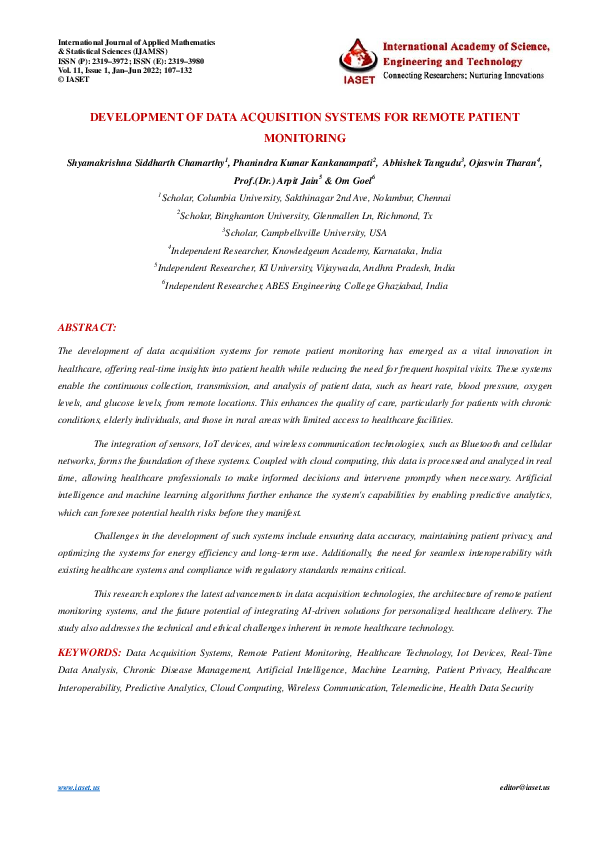 (PDF) DEVELOPMENT OF DATA ACQUISITION SYSTEMS FOR REMOTE PATIENT MONITORING