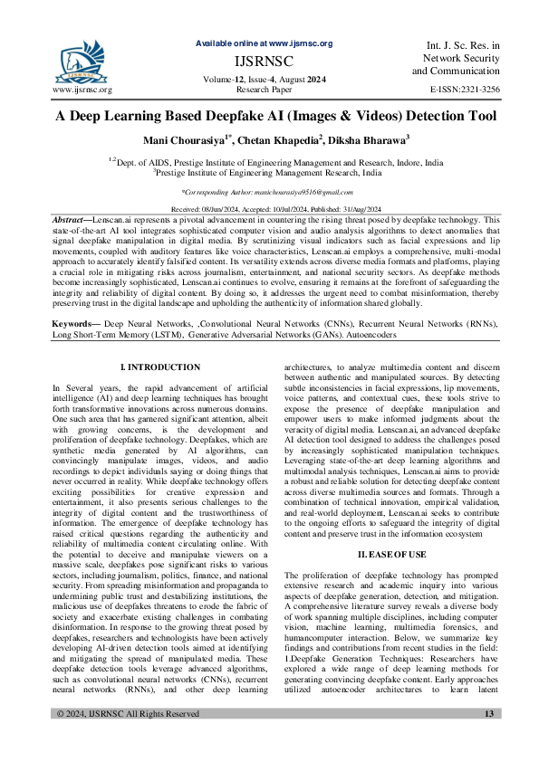(PDF) A Deep Learning Based Deepfake AI (Images & Videos) Detection Tool