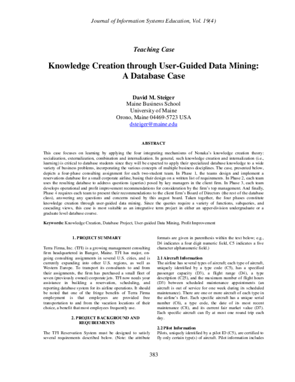 (PDF) Knowledge Creation through User-Guided Data Mining: A Database Case