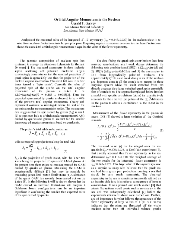 (PDF) Orbital angular momentum in the nucleon