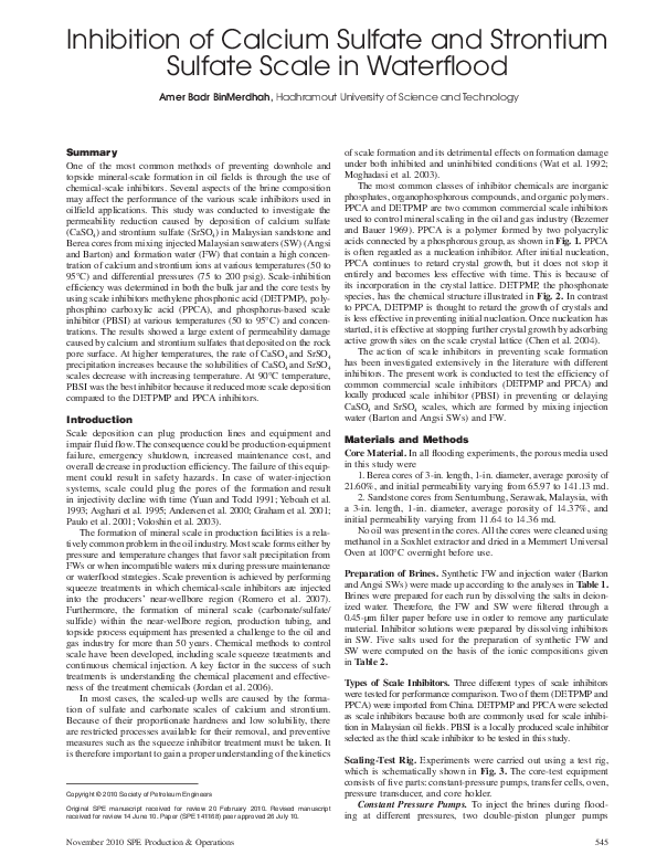 (PDF) Inhibition of Calcium Sulfate and Strontium Sulfate Scale in ...