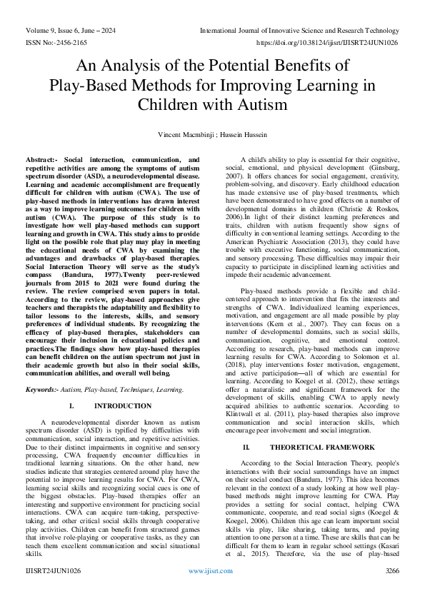 (PDF) An Analysis of the Potential Benefits of Play-Based Methods for ...