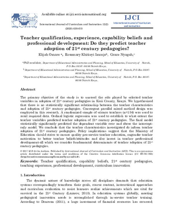 (PDF) Teacher qualification, experience, capability beliefs and ...