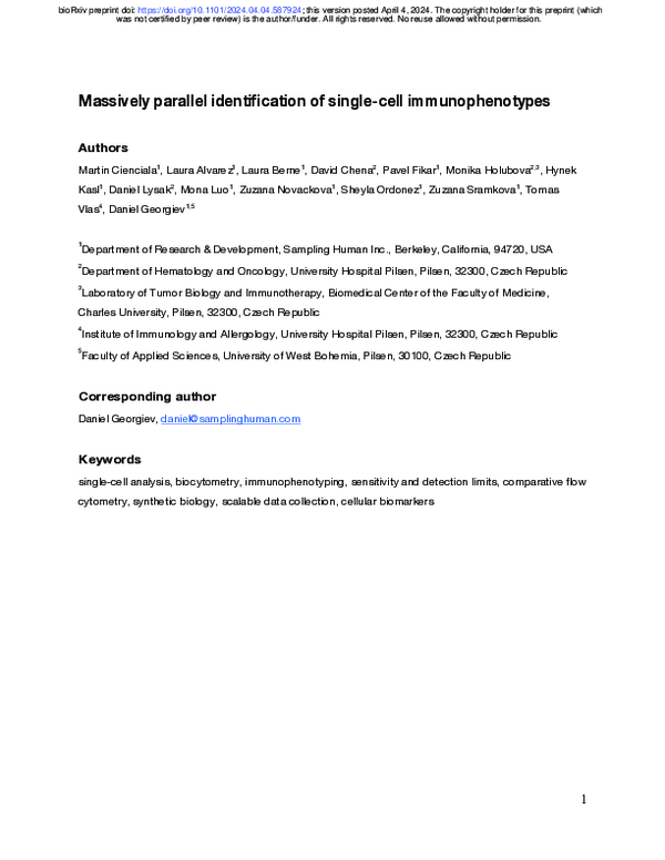 (PDF) Massively parallel identification of single-cell immunophenotypes