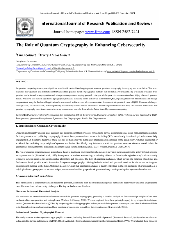 (PDF) The Role of Quantum Cryptography in Enhancing Cybersecurity.