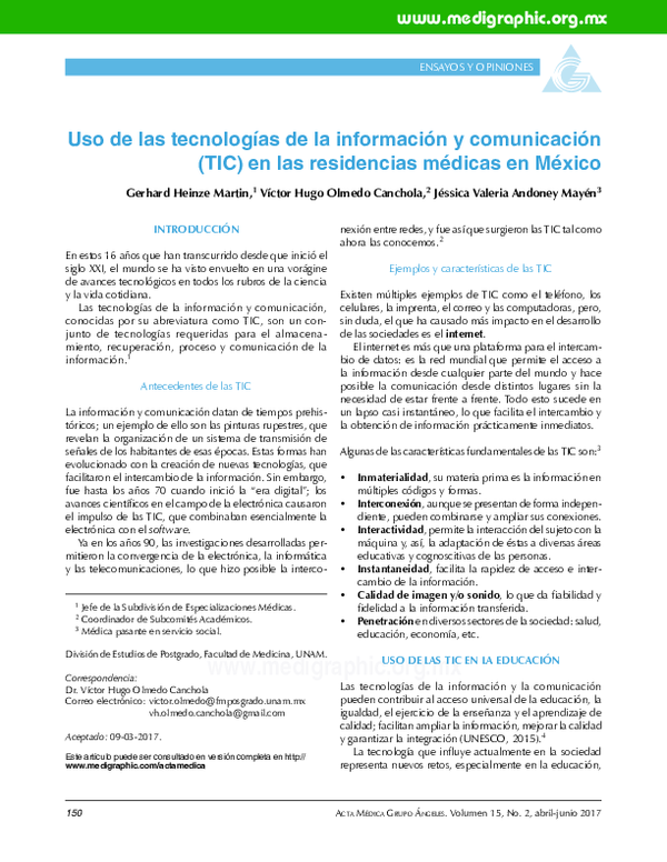 (PDF) Uso de las tecnologías de la información y comunicación (TIC) en las residencias médicas ...
