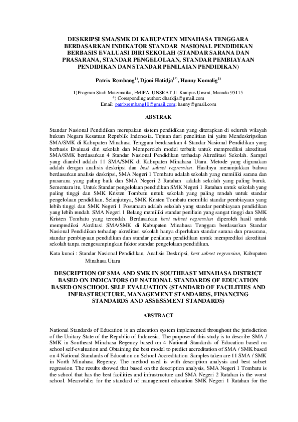 (PDF) Deskripsi Sma/SMK DI Kabupaten Minahasa Tenggara Berdasarkan Indikator Standar Nasional ...