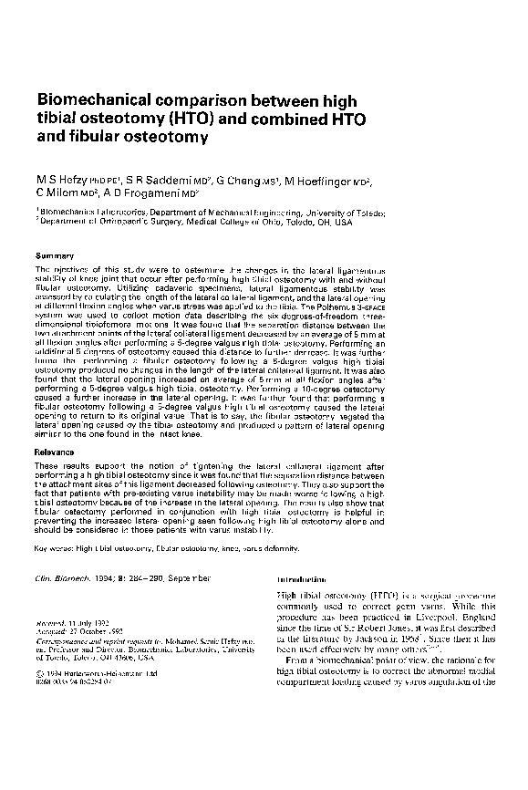 (PDF) High Tibial Osteotomy vs. Combined HTO Techniques