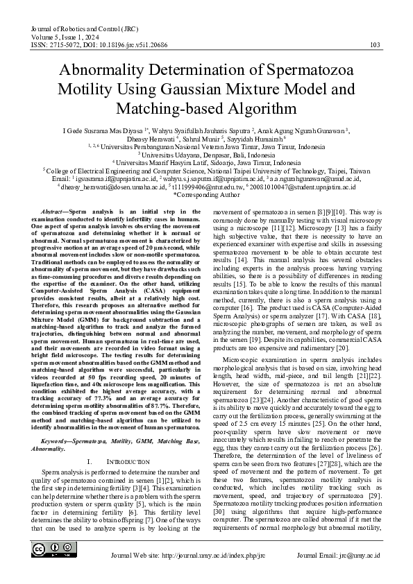 Pdf Abnormality Determination Of Spermatozoa Motility Using Gaussian Mixture Model And