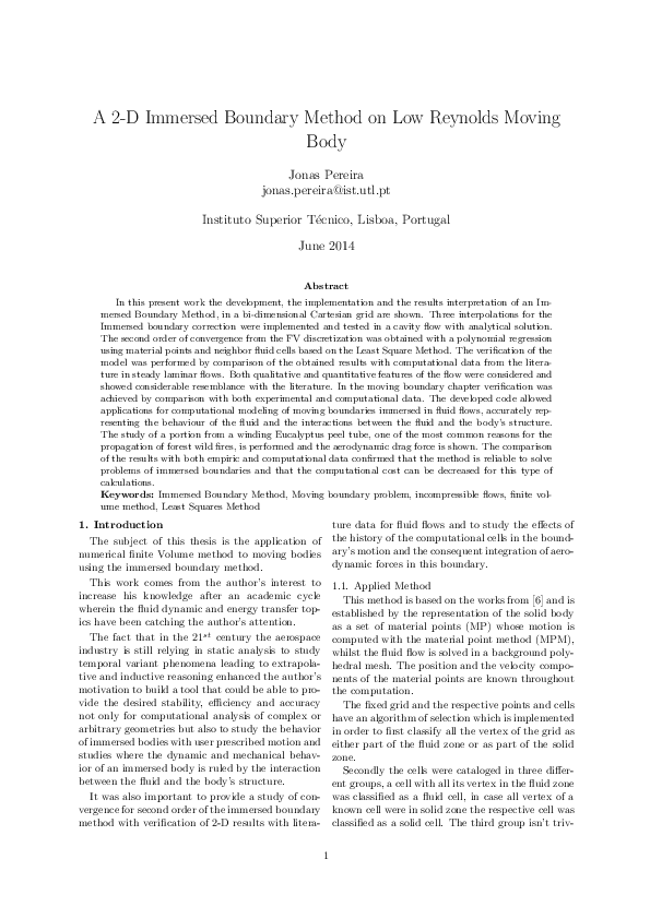 (PDF) A 2-D Immersed Boundary Method on Low Reynolds Moving Body