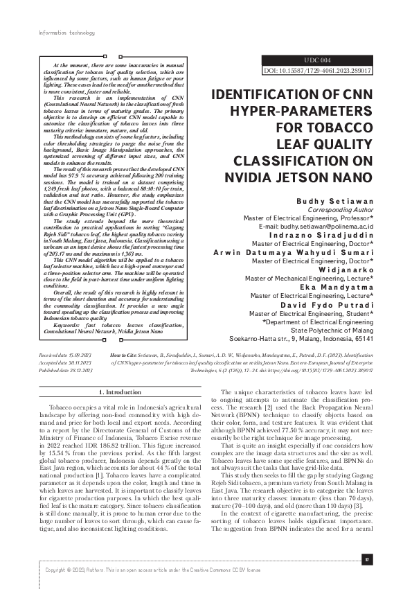 (PDF) Identification of CNN hyper-parameters for tobacco leaf quality ...