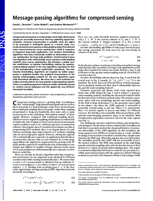 (PDF) Message-passing algorithms for compressed sensing